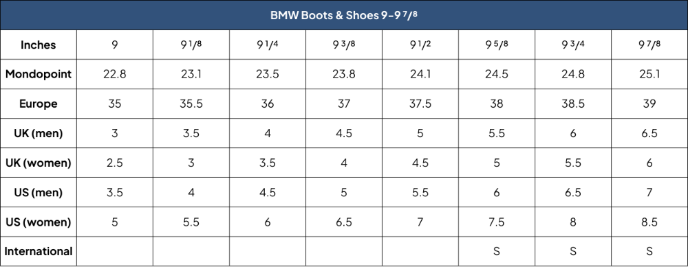 Worthington Motorcycles Shop|BMW Size Guide