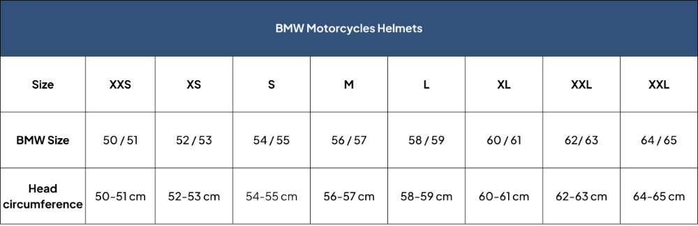 Worthington Motorcycles Shop|BMW Size Guide