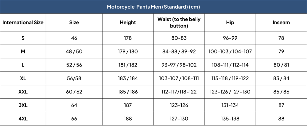 Worthington Motorcycles Shop|BMW Size Guide